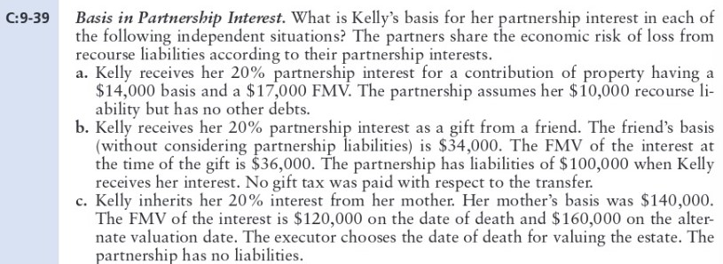Solved Basis in Partnership Interest. What is Kelly's basis | Chegg.com