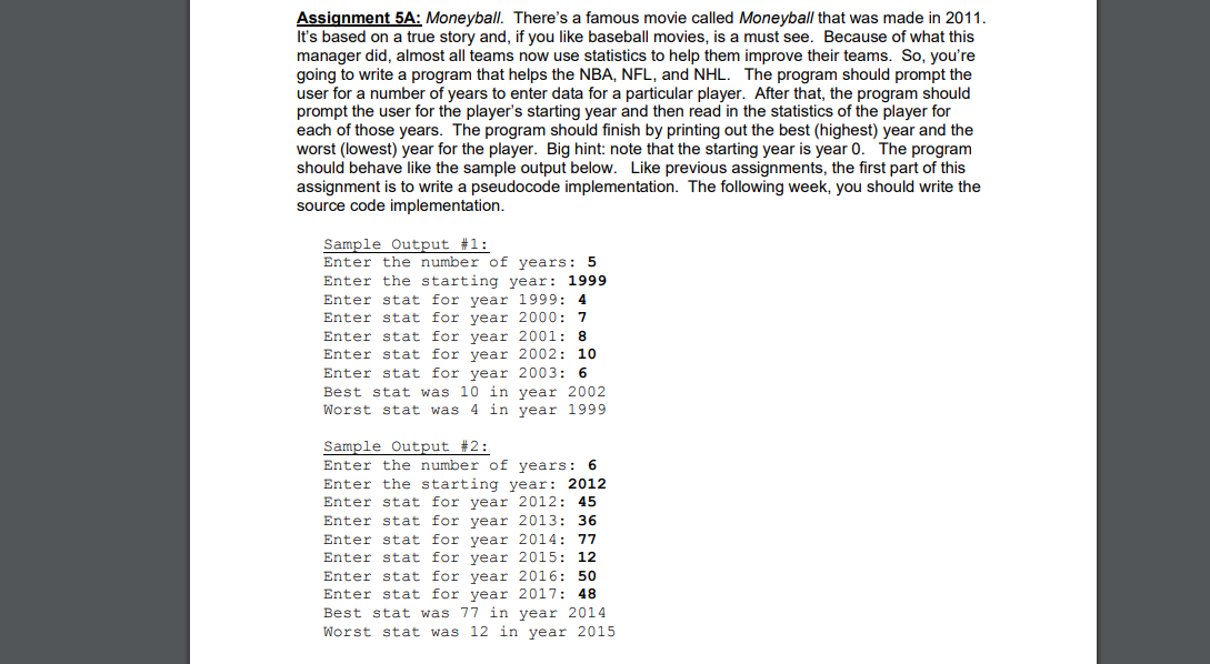 Solved Assignment 5A: Moneyball. There's a famous movie | Chegg.com