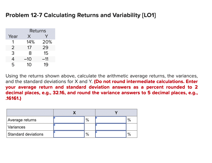 Solved Problem 12-7 Calculating Returns and Variability | Chegg.com