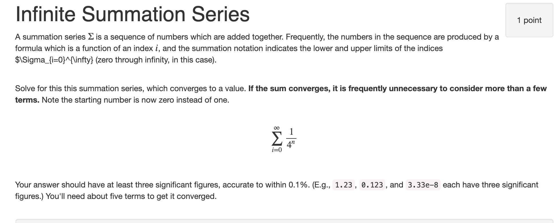 Solved Infinite Summation Series 1 Point A Summation Series