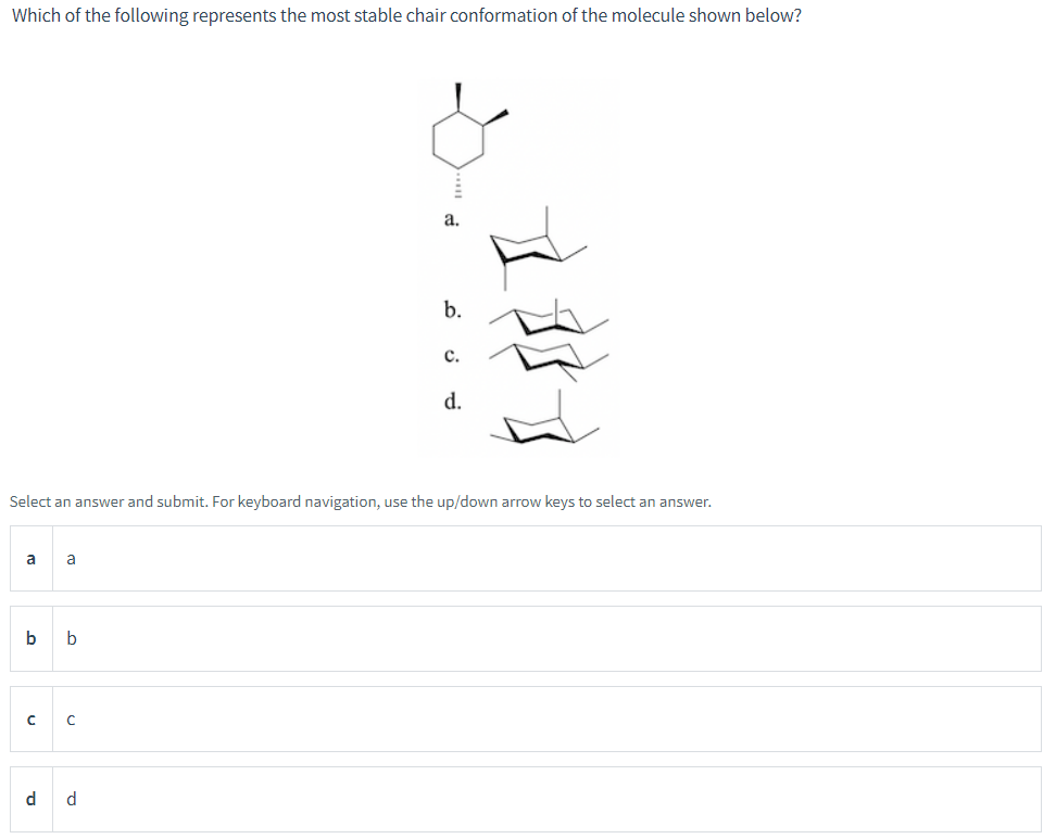 Solved Which of the following represents the most stable | Chegg.com