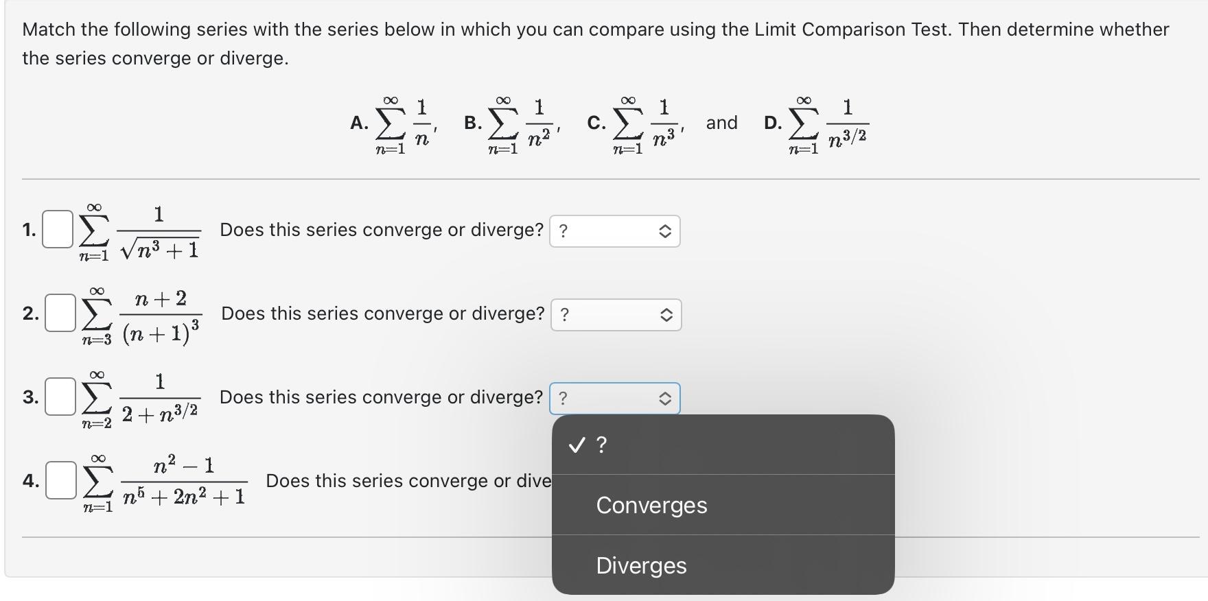 Solved Match the following series with the series below in | Chegg.com