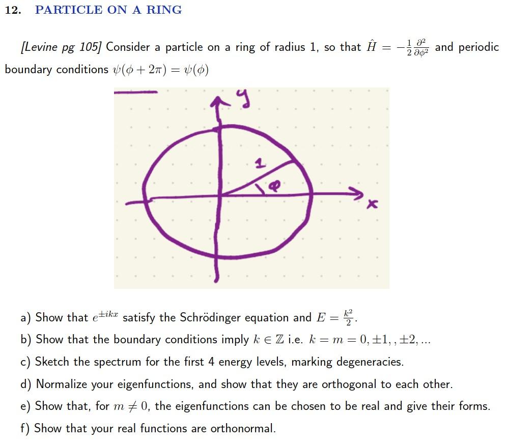 Solved [Levine pg 105] Consider a particle on a ring of | Chegg.com
