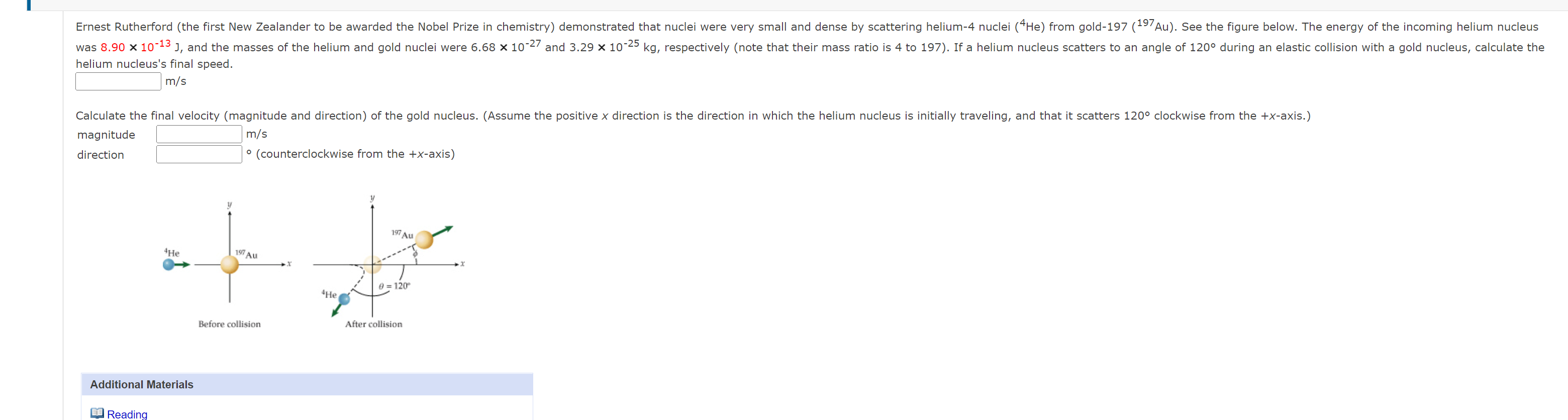 Solved helium nucleus's final speed. m/s magnitude m/s | Chegg.com