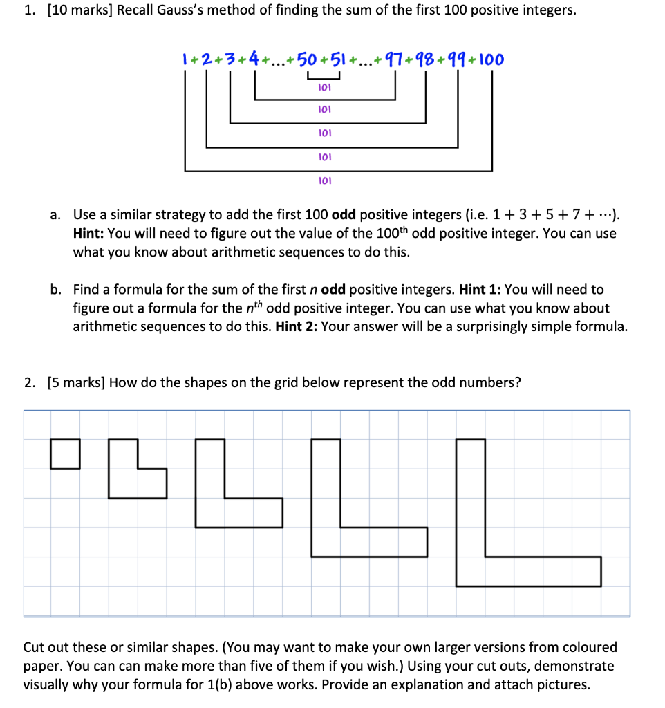 Solved 1. [10 marks] Recall Gauss's method of finding the | Chegg.com