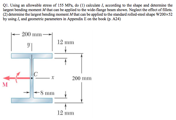 Solved Q1. Using an allowable stress of 155 MPa, do (1) | Chegg.com