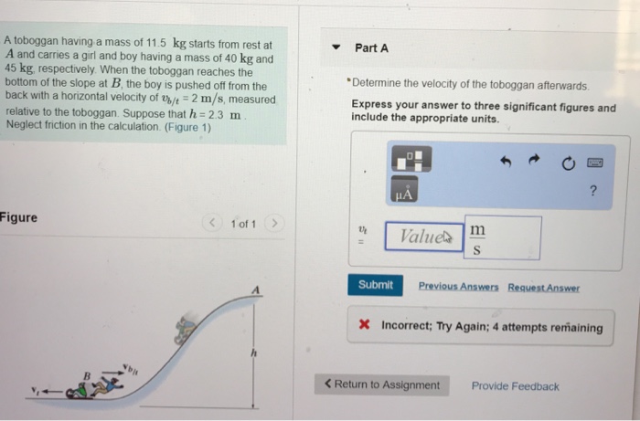 Solved A toboggan having a mass of 11.5 kg starts from rest | Chegg.com