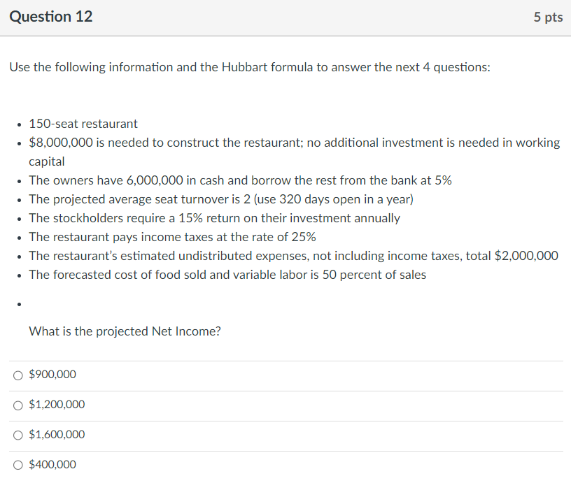 Solved Question 12 Use the following information and the | Chegg.com