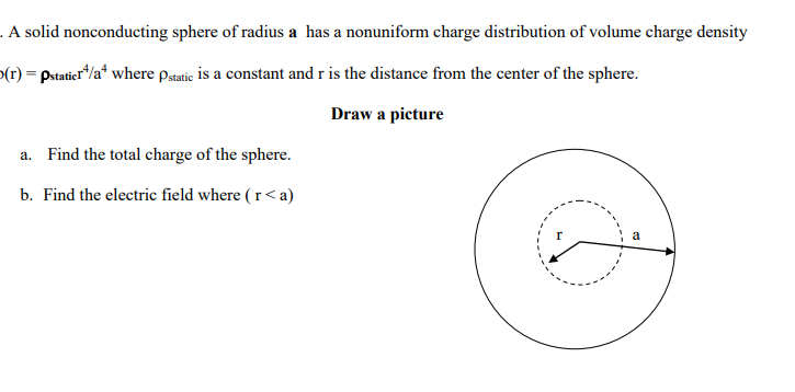 Solved A solid nonconducting sphere of radius a has a | Chegg.com