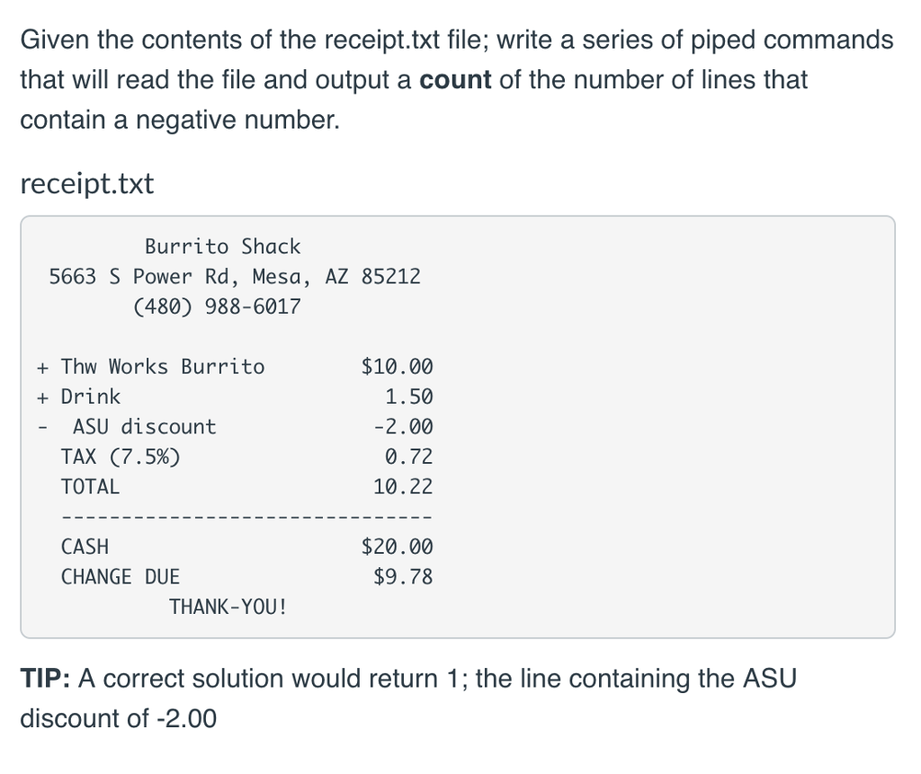 Solved Given The Contents Of The Receipt Txt File Write A