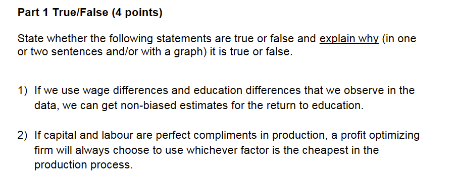 Solved Part 1 True/False (4 points) State whether the | Chegg.com