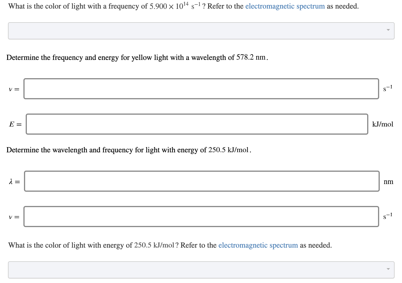 Solved Determine the frequency and energy for light with a | Chegg.com