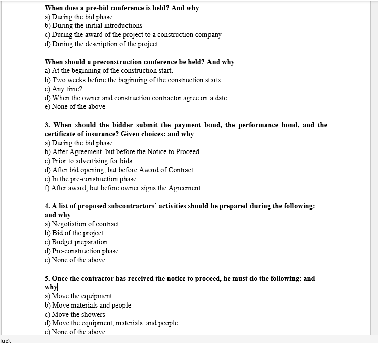 Solved When does a pre-bid conference is held? And why a) | Chegg.com