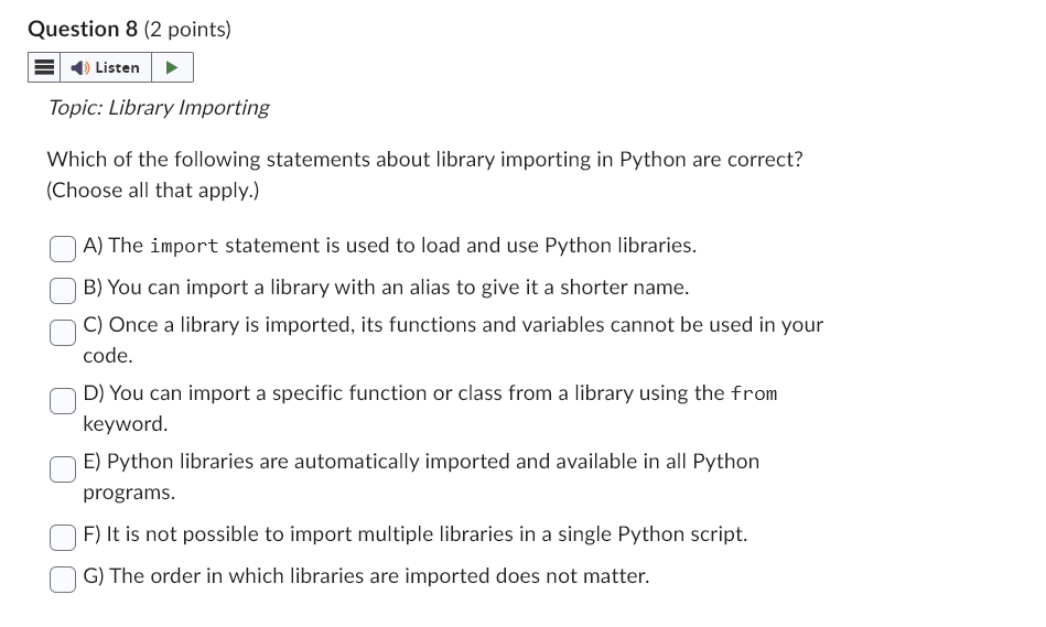 Solved Question 8 2 ﻿pointstopic Library Importingwhich 