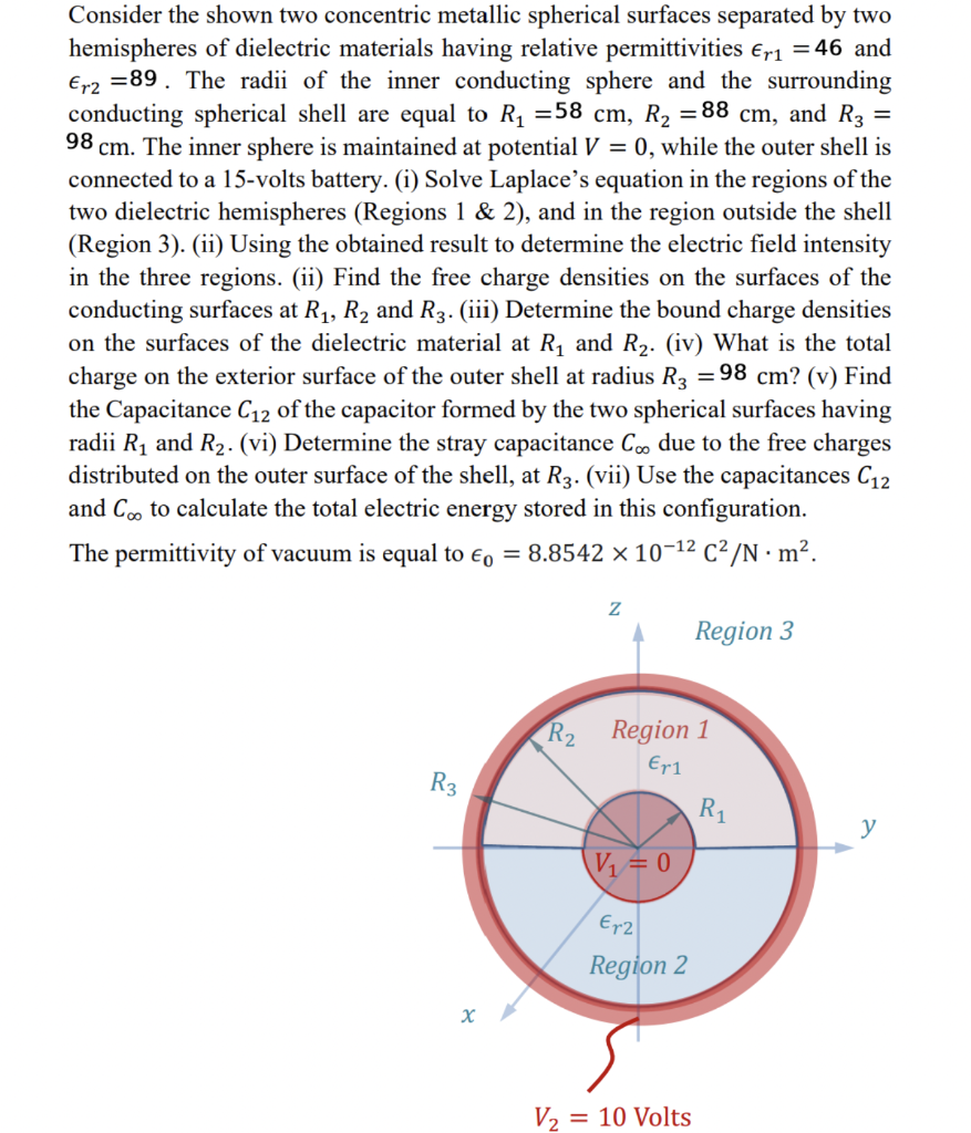 Solved Consider the shown two concentric metallic spherical | Chegg.com