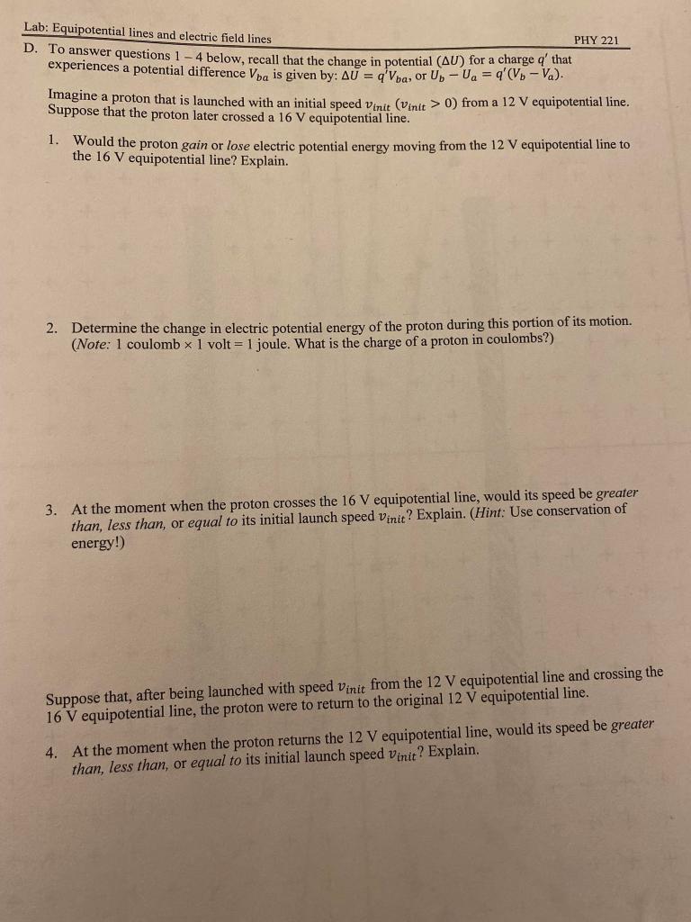 Solved Lab: Equipotential lines and electric field lines PHY | Chegg.com