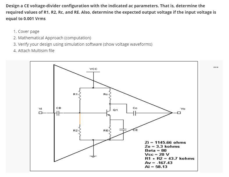 Solved Design a CE voltage-divider configuration with the | Chegg.com