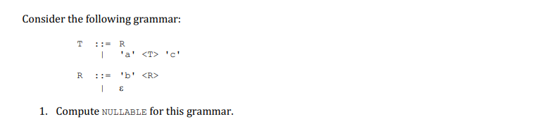 Solved Consider The Following Grammar 1 Compute Nullable