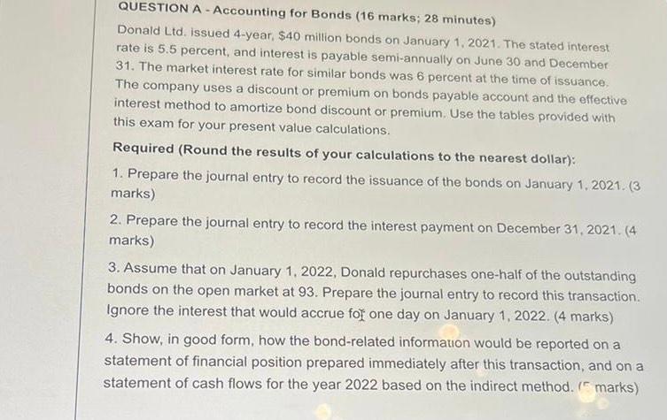 Solved QUESTION A- Accounting for Bonds (16 marks; 28 | Chegg.com