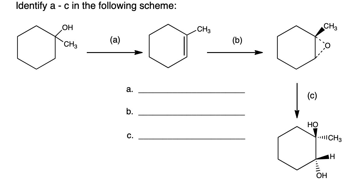 Solved Identify a - c in the following scheme: OH CH3 CH3 | Chegg.com