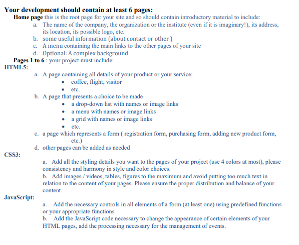 Solved Project Specification Front End programming: HTML5, | Chegg.com