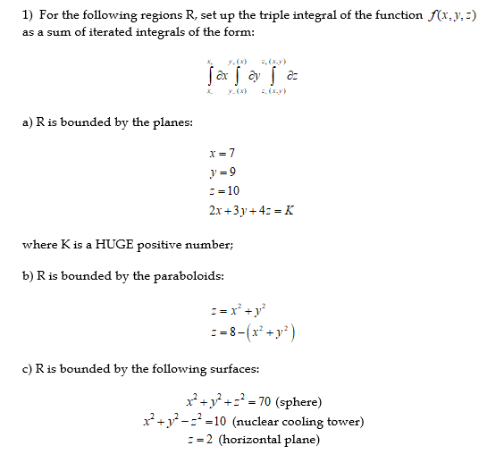 1) For the following regions R, set up the triple | Chegg.com