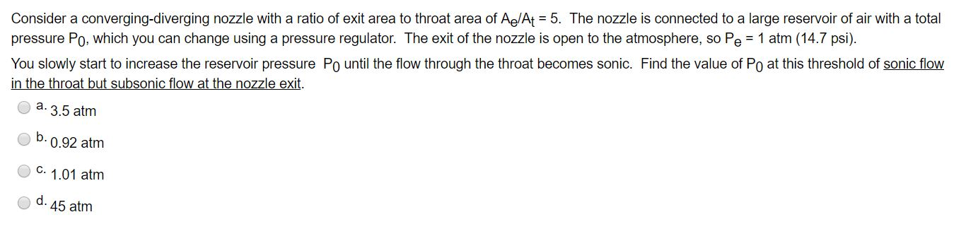Solved Consider a converging-diverging nozzle with a ratio | Chegg.com