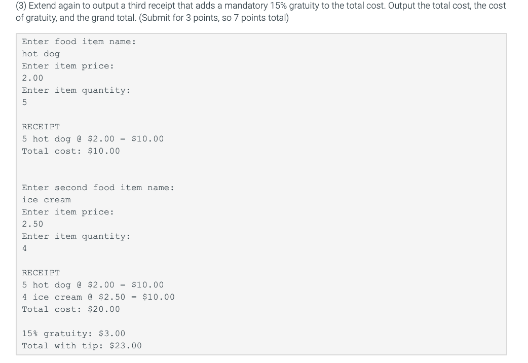Solved 2.18 Clone of LAB*: Program: Food receipt Note: When | Chegg.com