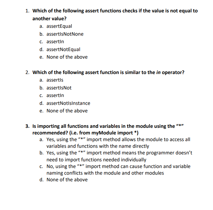 Solved 1 Which Of The Following Assert Functions Checks If