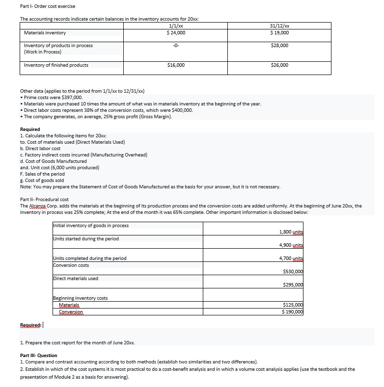 Solved Part 1- ﻿Order cost exerciseThe accounting records | Chegg.com