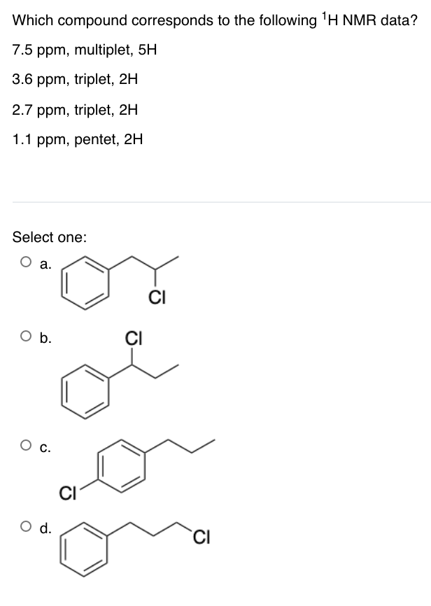 Solved Which compound corresponds to the following 'H NMR | Chegg.com