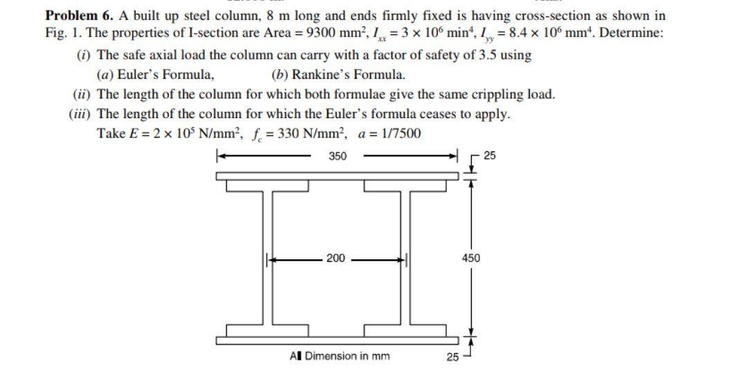 Solved Problem 6. A built up steel column, 8 m long and ends | Chegg.com