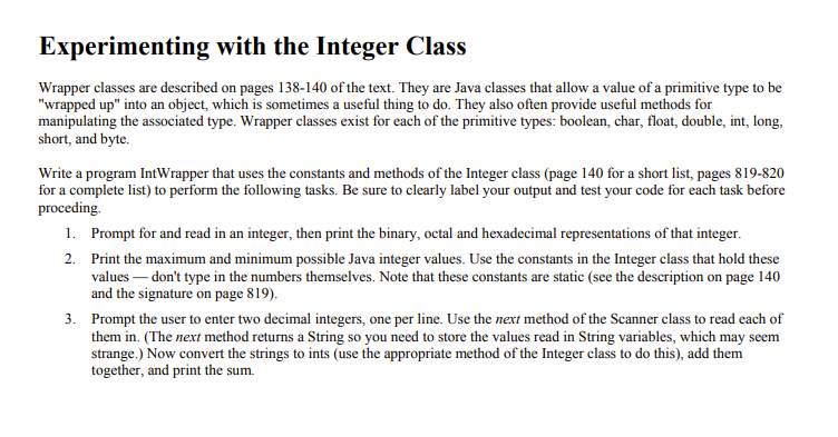 Solved Experimenting With The Integer Class Wrapper Classes 