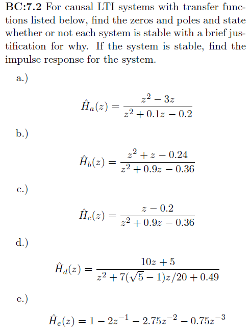 Solved BC:7.2 For causal LTI systems with transfer functions | Chegg.com