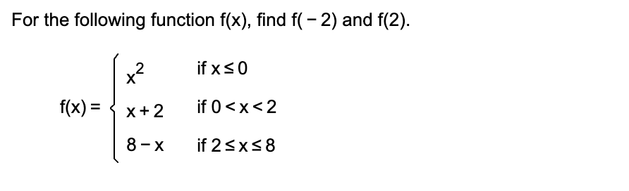 Solved For the following function f(x), find f(−2) and f(2). | Chegg.com