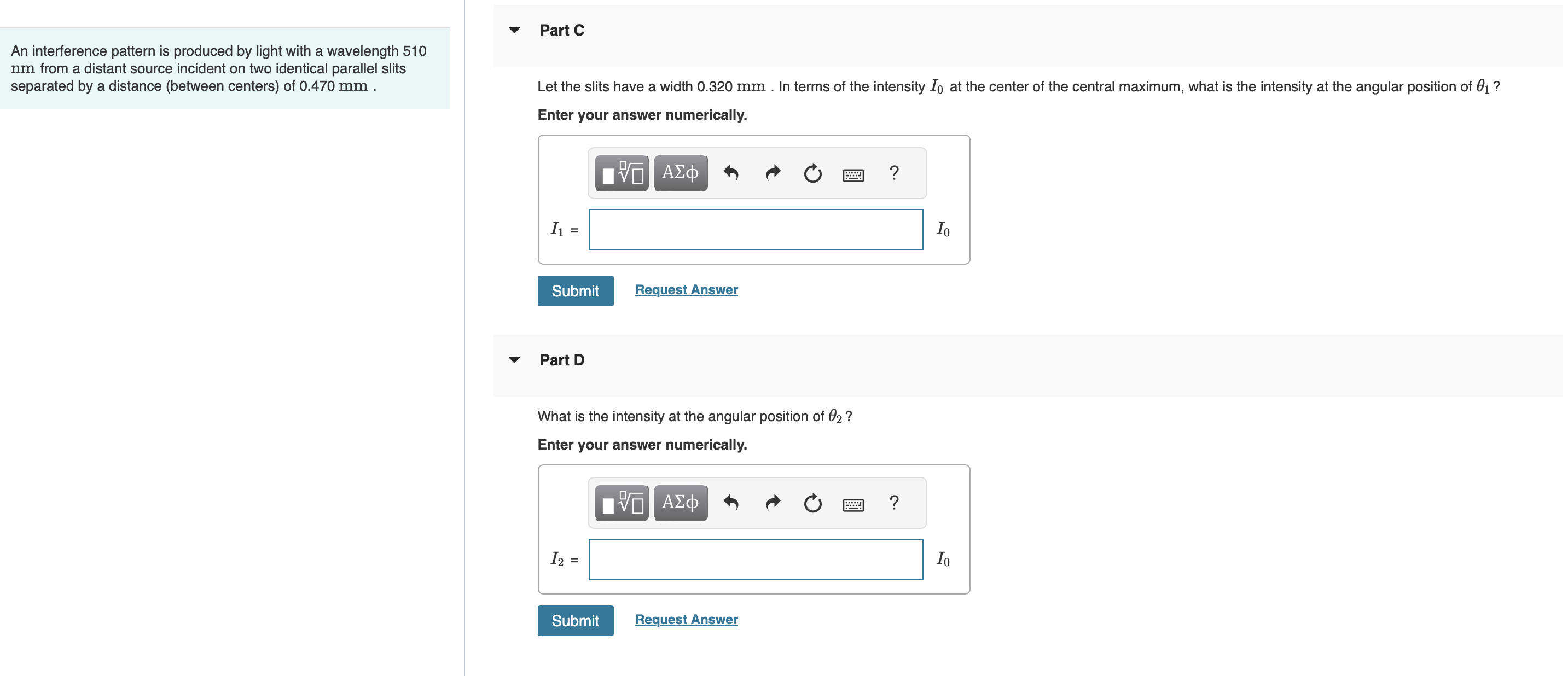 Solved An interference pattern is produced by light with a | Chegg.com