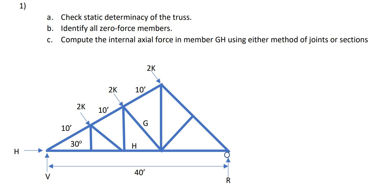 Solved 1) a. Check static determinacy of the truss. b. | Chegg.com