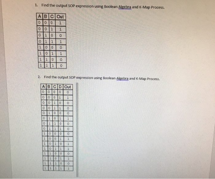 Solved 1. Find the output SOP expression using Boolean | Chegg.com