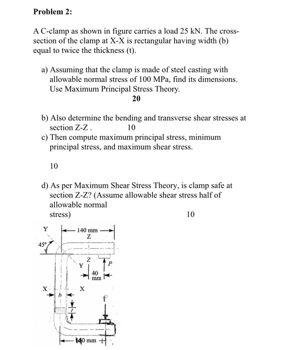 Solved Problem 2 A C-clamp as shown in figure carries a load | Chegg.com