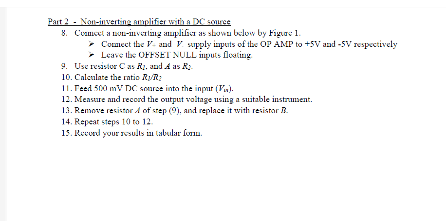 Part 2 - Non-inverting amplifier with a DC source 8. | Chegg.com