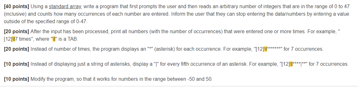 Solved [40 points] Using a standard array, write a program | Chegg.com