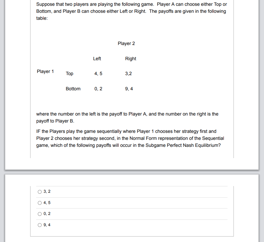 Solved Suppose that two players are playing the following | Chegg.com