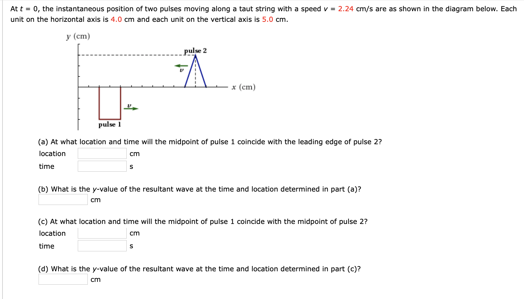Solved At t = 0, the instantaneous position of two pulses | Chegg.com