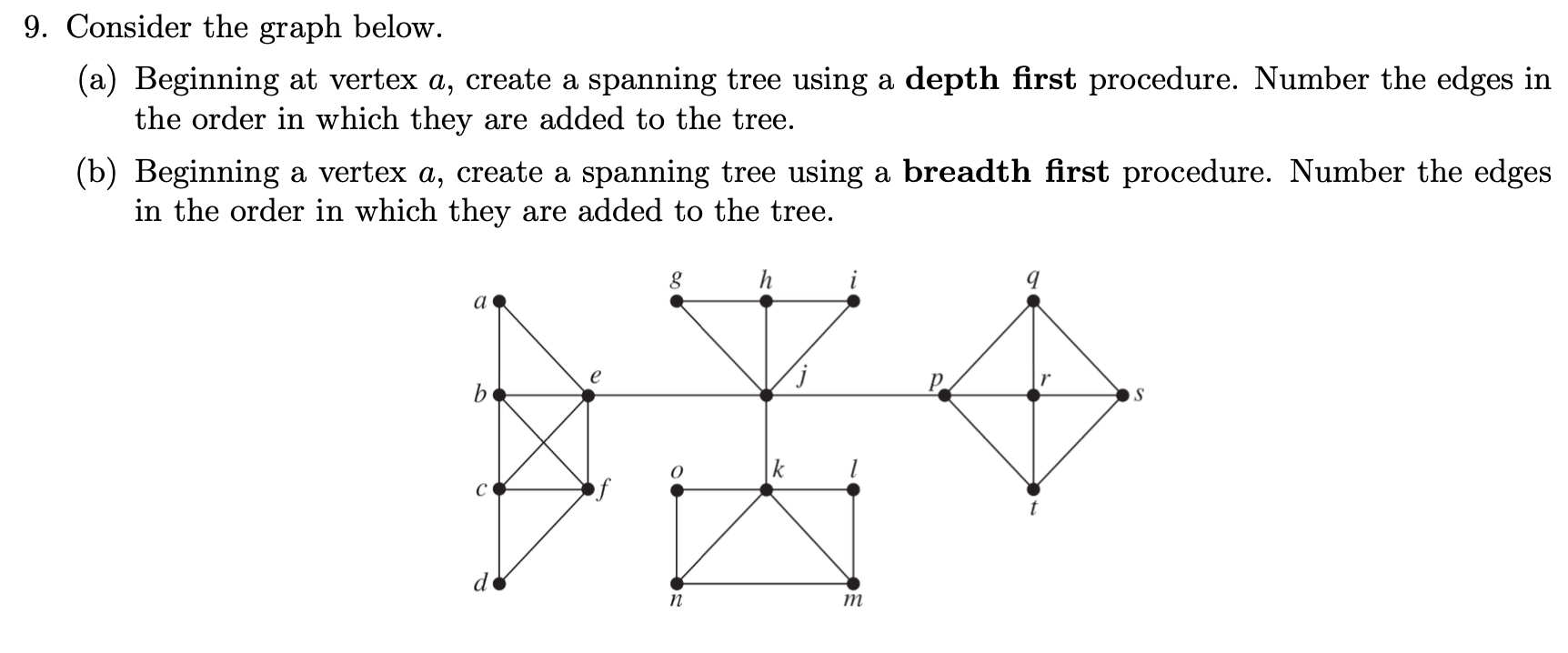 Solved 9. Consider the graph below. (a) Beginning at vertex | Chegg.com