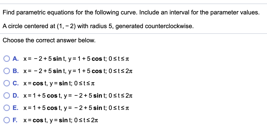 Solved Find parametric equations for the following curve. | Chegg.com