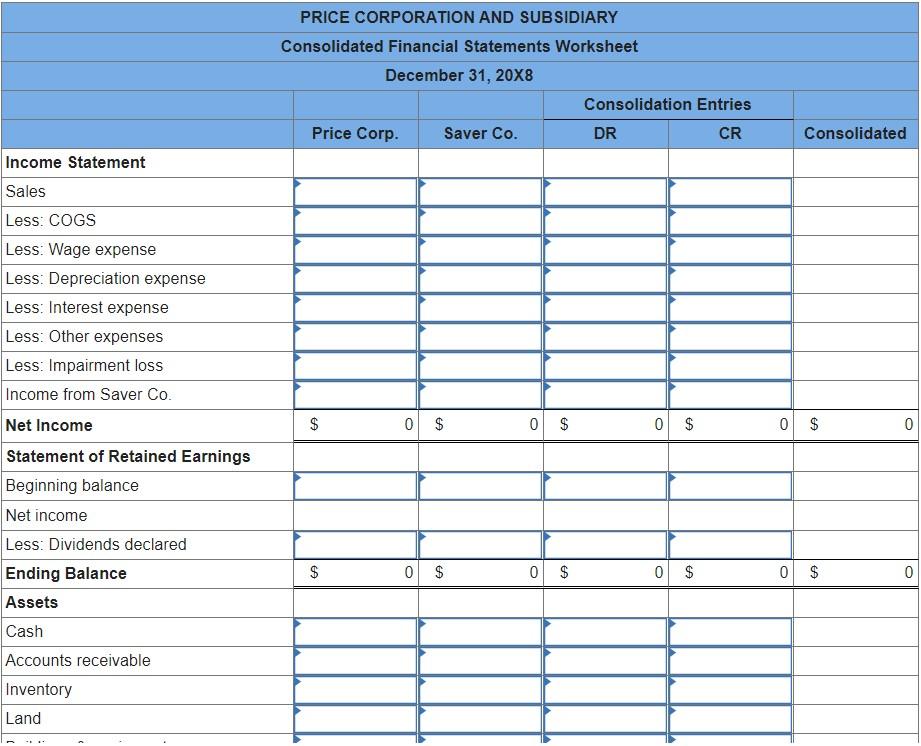 1. Record the basic consolidation entry. Record the | Chegg.com