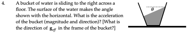 Solved 4. A bucket of water is sliding to the right across a | Chegg.com