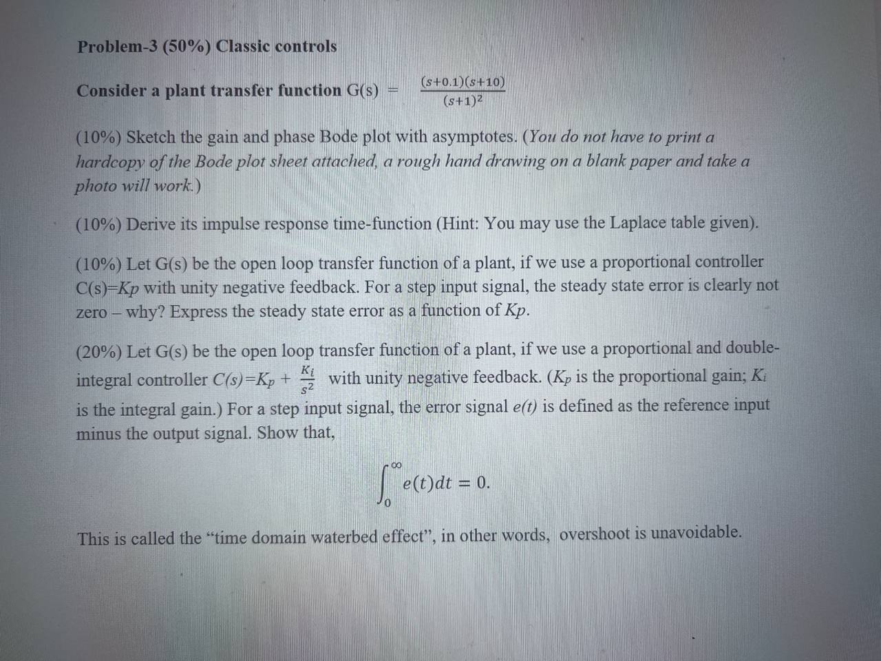 Solved Problem-3 (50\%) Classic controls Consider a plant | Chegg.com