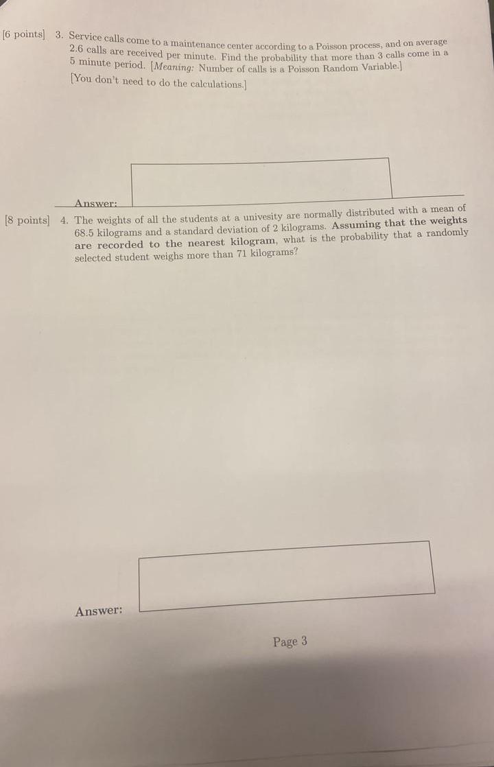 Solved 3. Service calls come to a maintenance center | Chegg.com
