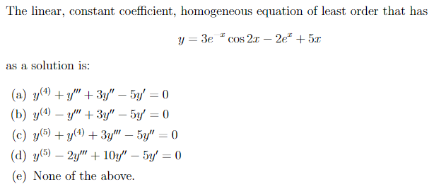 Solved The linear, constant coefficient, homogeneous | Chegg.com